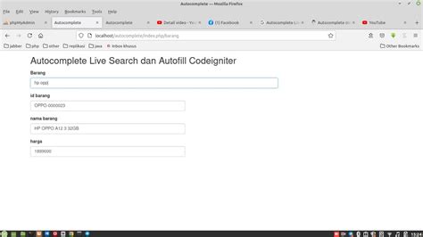 membuat autocomplete live search dan autofill codeigniter jquery ui [full tutorial] youtube