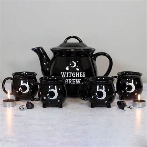 Witches Brew Ceramic Cauldron Gothic Tea Set Teapot Tea Cups Gift