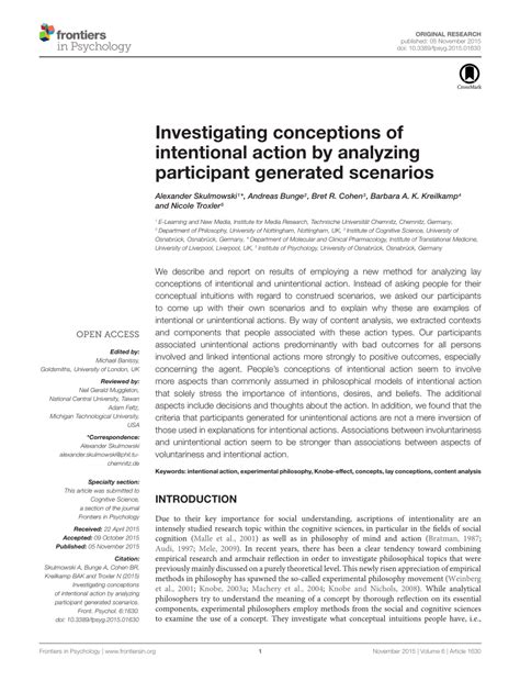 pdf investigating conceptions of intentional action by analyzing participant generated scenarios