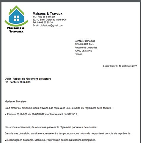 Lettre De Relance Dimpay Mod Le Relance Facture Impay E Brilnt