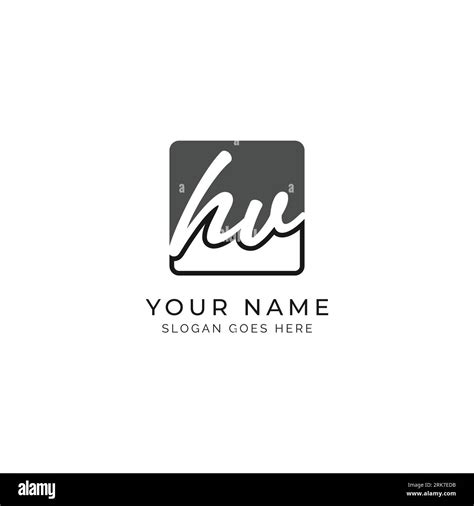 h v hv initial letter handwritten and signature vector image template in square shape log