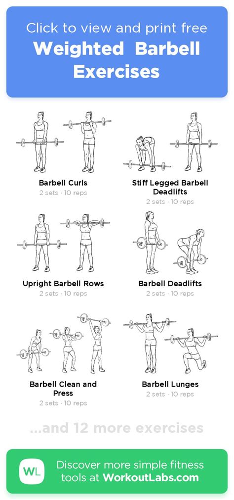 Weighted Barbell Exercises Click To View And Print This Illustrated