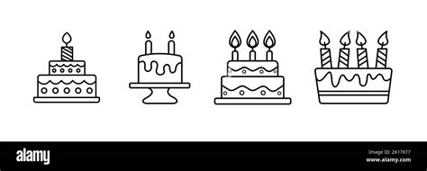 Icône de gâteau en ligne noire isolée sur fond blanc Joyeux