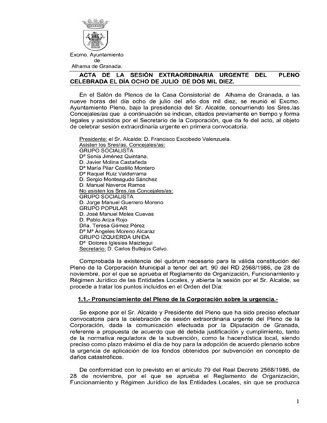 ACTA DE LA SESIÓN EXTRAORDINARIA URGENTE DEL PLENO