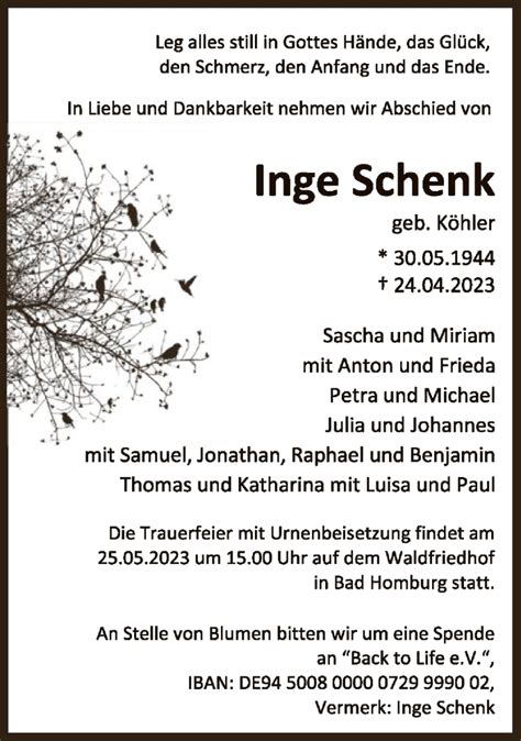 Traueranzeigen Von Inge Schenk Trauer Rheinmain De