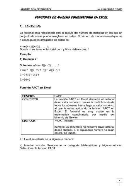 funciones de analisis combinatorio en excel pdf combinatoria función matemáticas