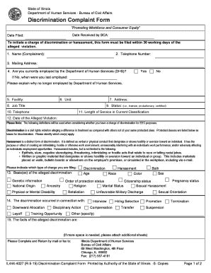 Fillable Online Dhs State Il Discrimination Complaint Form Illinois