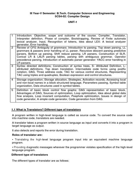 iii year v semester b tech computer science and engineering 5cs4 02 compiler design unit 1