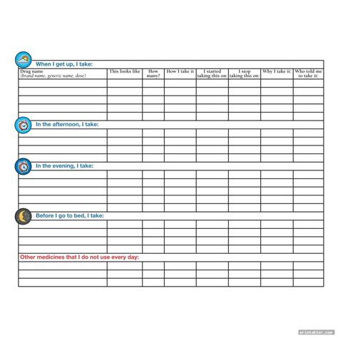 Printable Medication Chart Drug