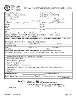 Referral Form Template Mental Health PdfFiller
