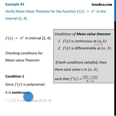 Verify Mean Value Theorem For F X X 2 In Interval 2 4 Teachoo