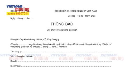 Mâu thông báo chuyên văn phòng cho nhân viên và khách hàng Vietnam