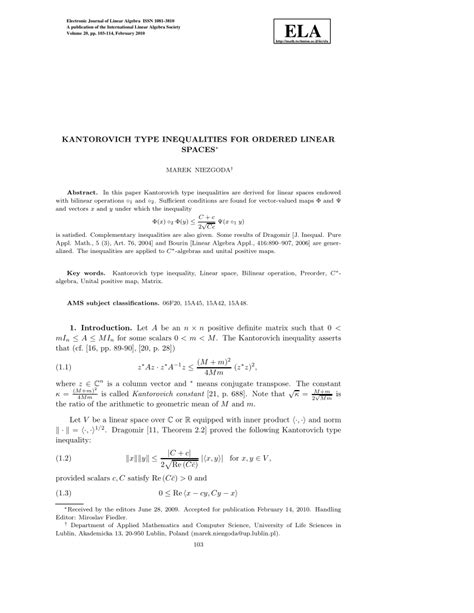 pdf kantorovich type inequalities for ordered linear spaces