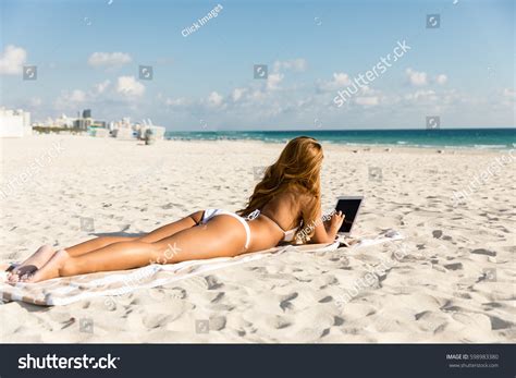 Woman Bikini Lying Down On Beach Stock Photo 598983380 Shutterstock