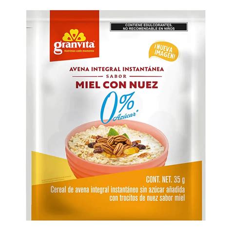 Avena integral Granvita instantánea sabor miel con nuez 35 g Fénix El
