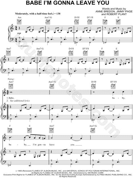 Led Zeppelin Babe I M Gonna Leave You Sheet Music In A Minor