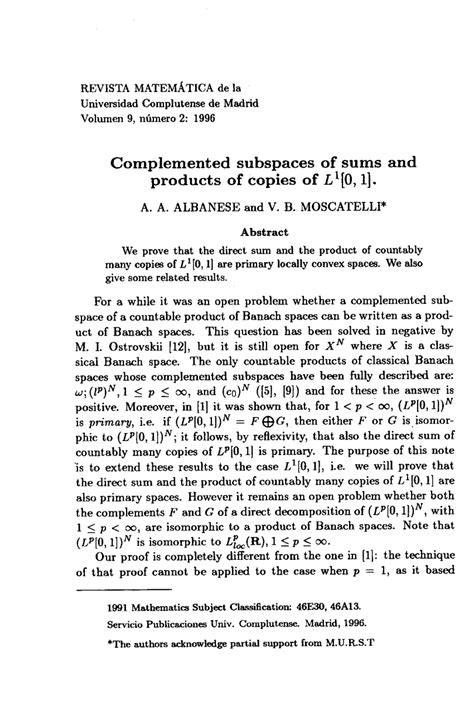 pdf complemented subspaces of sums and products of copies of l 1 [0 1]