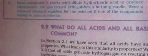 3 Metal Compound A Reacts With Dilute Hydrochloric Acid To Produce Effer