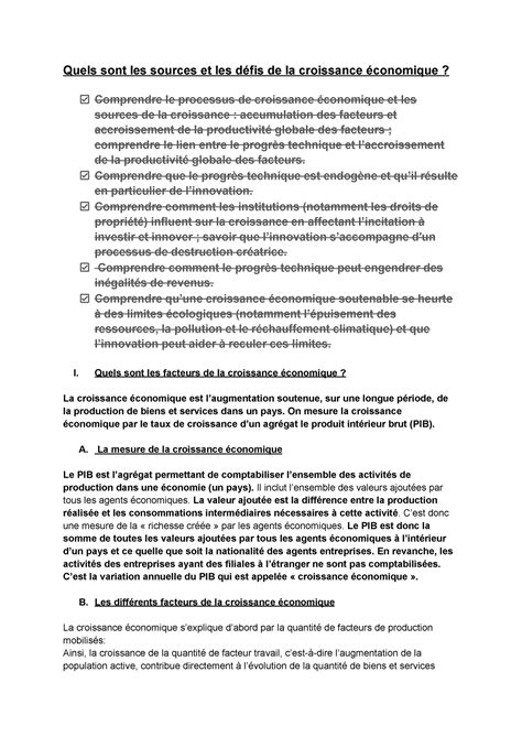 Quels sont les sources et les défis de la croissance économique