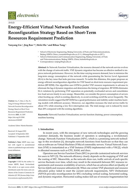 pdf energy efficient virtual network function reconfiguration strategy based on short term