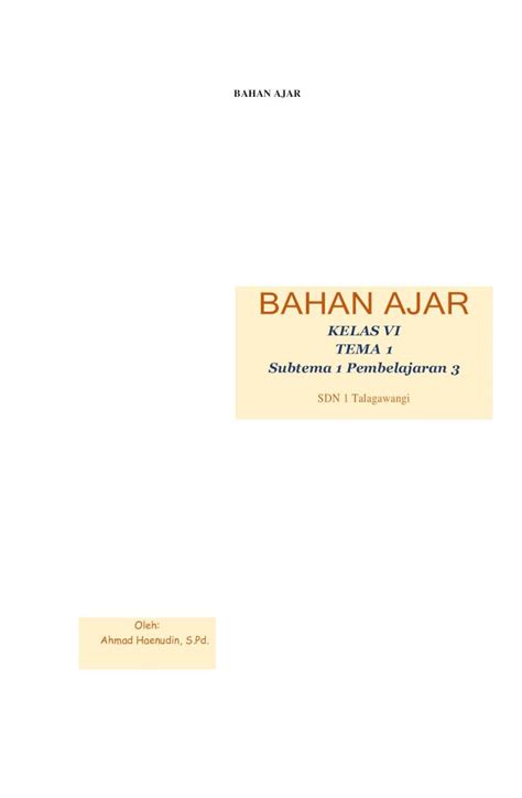 PDF BAHAN AJAR 2021 8 17 BAHAN AJAR BAHAN AJAR KELAS VI TEMA 1