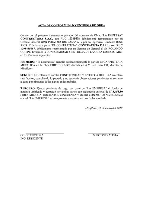 Top Imagen Modelo De Acta De Entrega Simple Abzlocal Mx