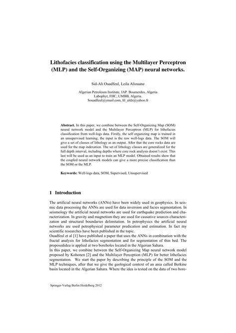 pdf lithofacies classification using the multilayer perceptron and the self organizing neural