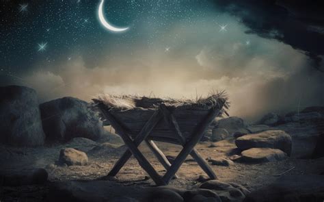 Un pesebre de madera vacío con estrellas un concepto de Jesús nacido