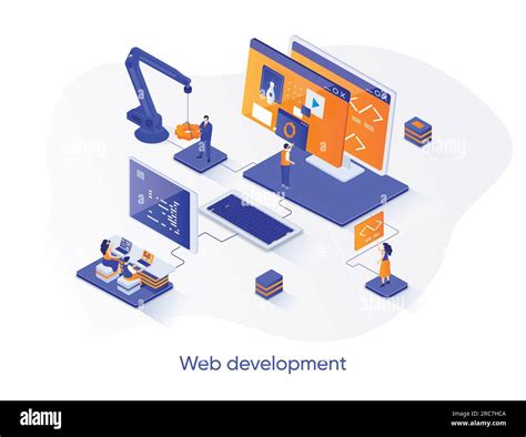 Web Development Isometric Web Banner Full Stack Development Company