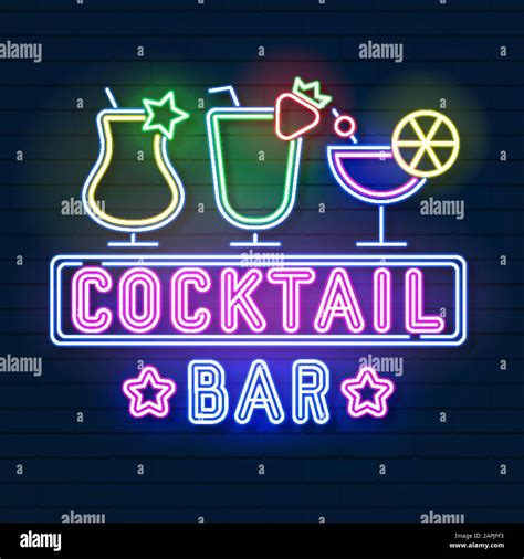 Signo De Neón Cocktail Bar Vector Illustration Para Flyer Y Diseño Web