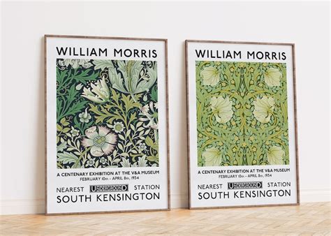 William Morris Print Set Of 2 Exhibition Posters Green Floral Etsy