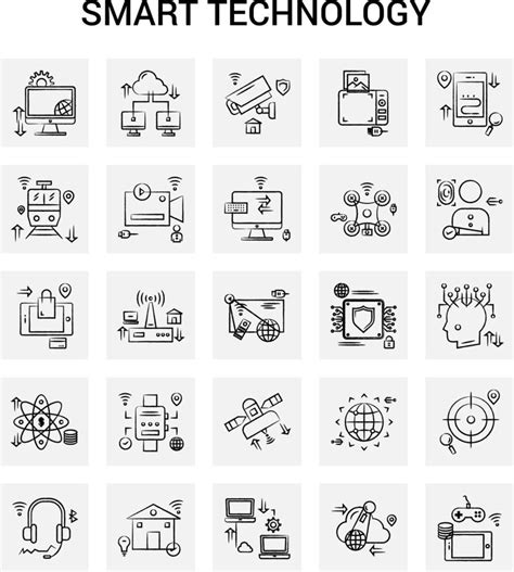 25 Hand Drawn Smart Technology Icon Set Gray Background Vector Doodle
