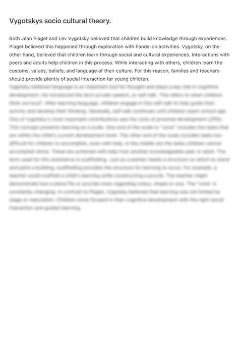 SOLUTION Vygotskys Socio Cultural Theory Studypool