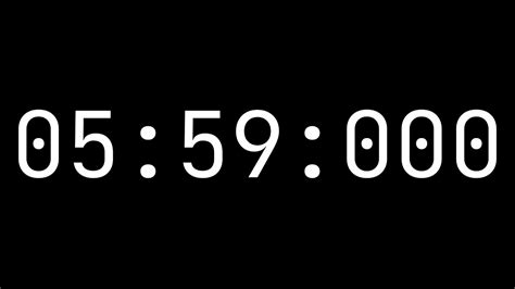 Countdown Timer 5 Minutes 59 Seconds 05 59 000 White On Black With