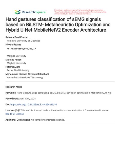 pdf hand gestures classification of semg signals based on bilstm metaheuristic optimization