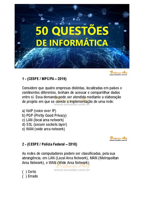 50 Questoes de Informatica Simulado 50 QUESTÕES DE INFORMÁTICA 1