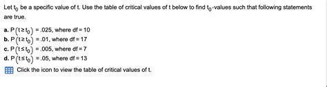 solved let t0 be a specific value of t use the table of