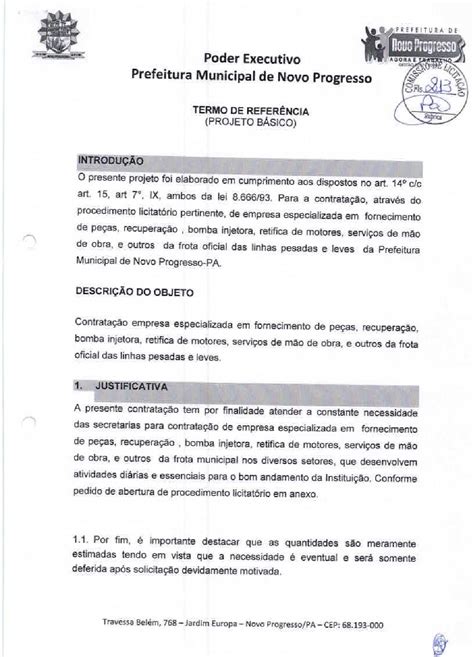 Termo De Referencia Prefeitura Municipal De Novo Progresso