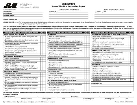 Jlg Inspection Report Form Fill Out Printable PDF Forms Online