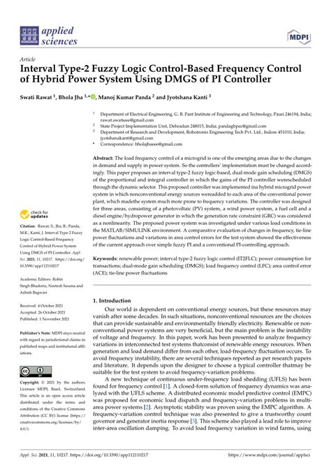 pdf interval type 2 fuzzy logic control based frequency control of hybrid power system using