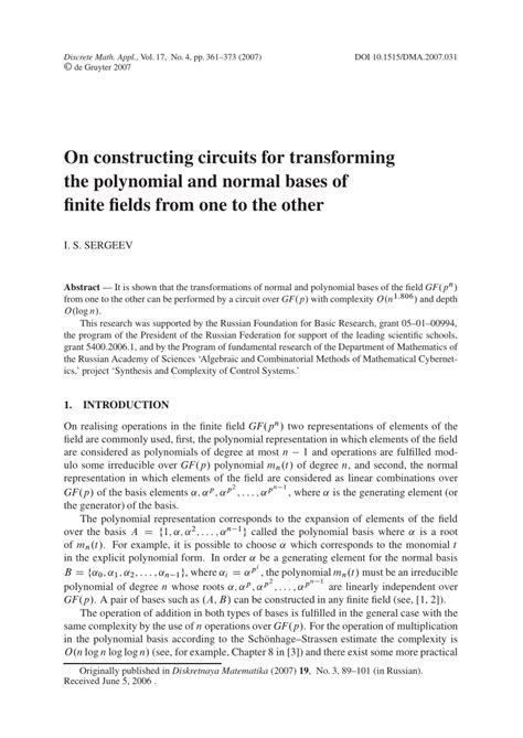 pdf on constructing circuits for transforming the polynomial and normal bases of finite fields