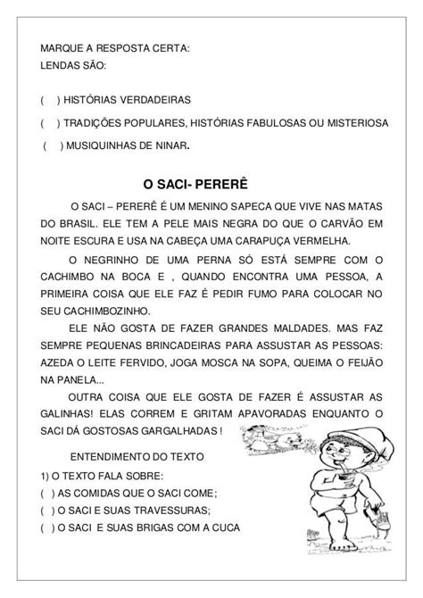 Apostila Para Trabalhar Textos Variados Lenda Do Saci Perere
