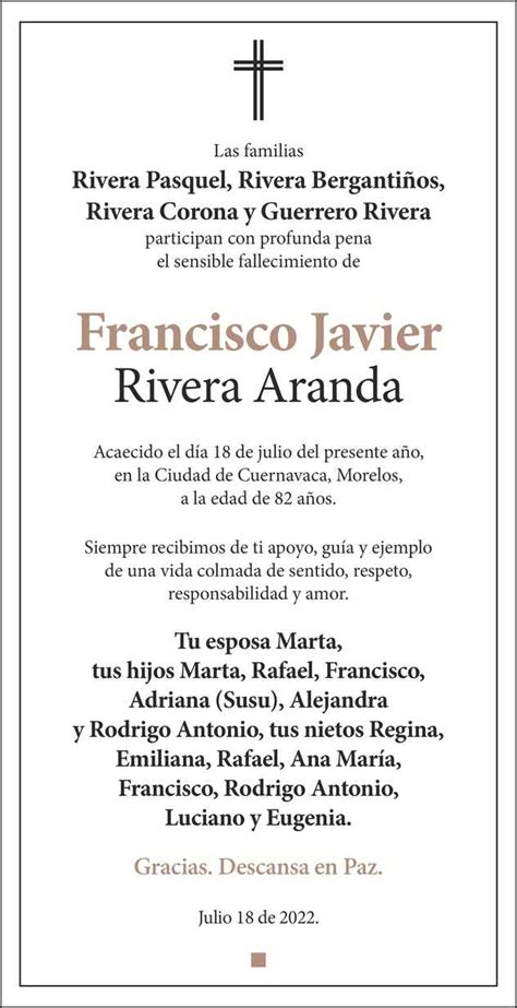 Señor Francisco Javier Rivera Aranda Obituario Esquela