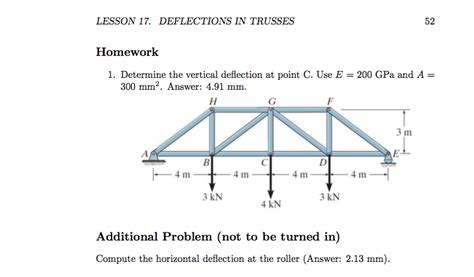 Solved LESSON 17 DEFLECTIONS IN TRUSSES 52 Fiomework 1 Chegg
