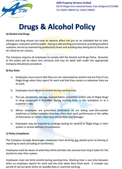 Workplace Drug And Alcohol Policy Template Printable Word Searches