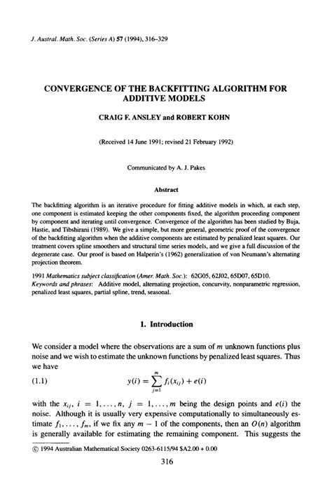 pdf convergence of the backfitting algorithm for additive models