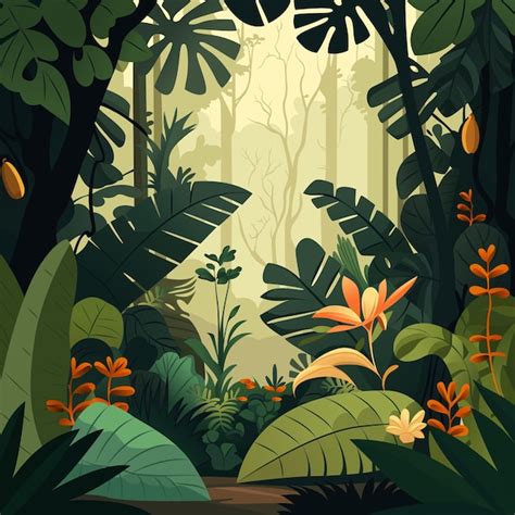 Uma Imagem De Desenho Animado De Uma Selva Uma Planta Tropical No