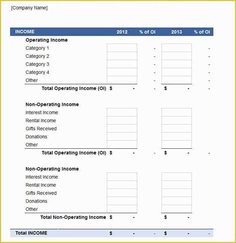 Profit And Loss Statement Template Printable