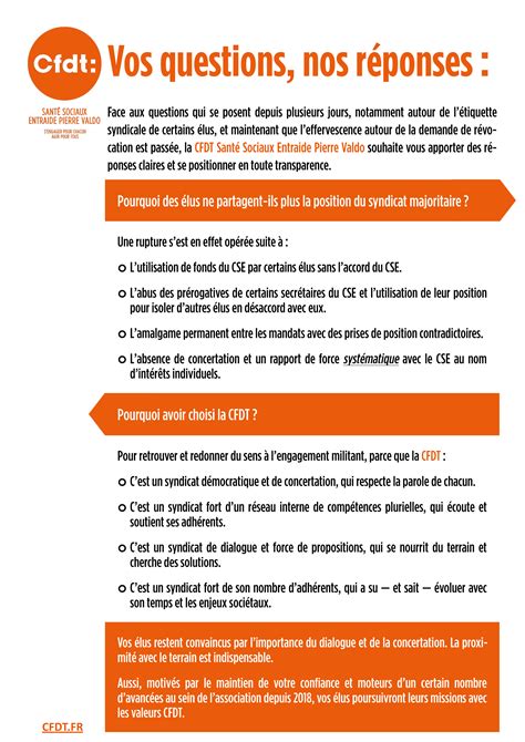 La section syndicale CFDT Santé Sociaux Entraide Pierre Valdo répond à