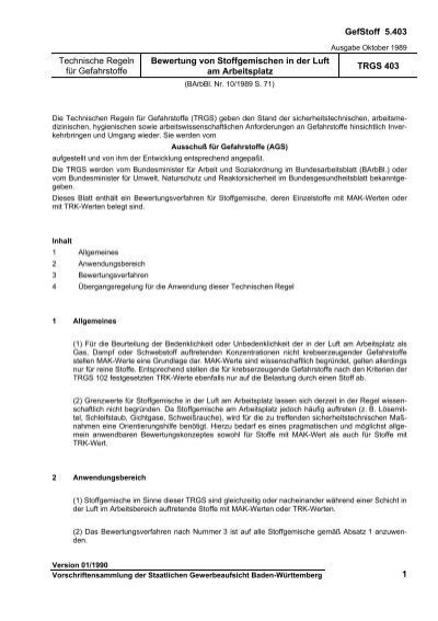 TRGS 403 Gewerbeaufsicht Baden Württemberg